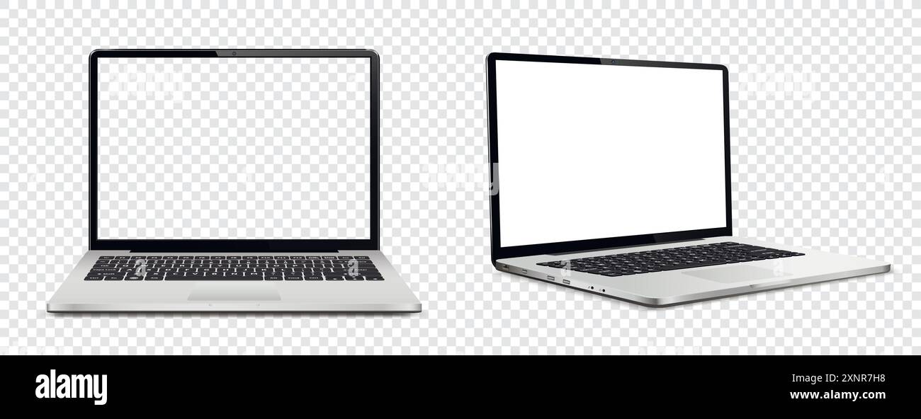 Laptop computer with white and empty screen on transparent background ...