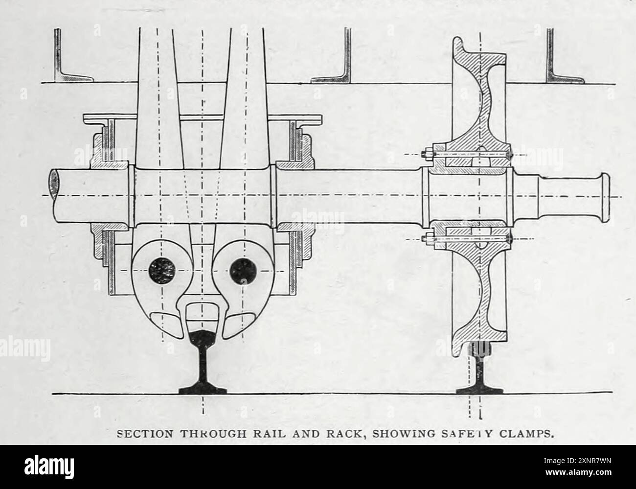 SECTION THROUGH RAIL AND RACK, SHOWING SAFETY CLAMPS from the Article ...