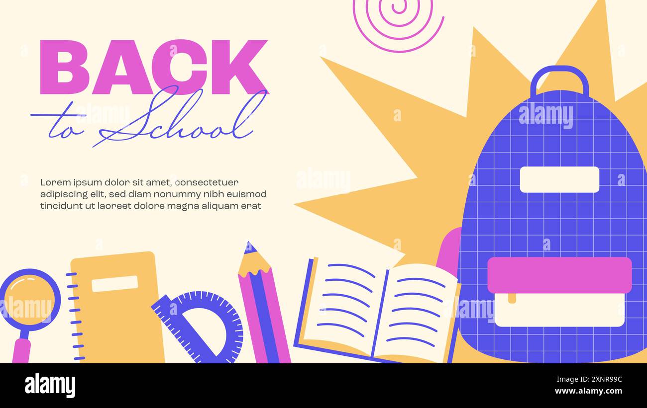 Back to school abstract background with backpack and studying supplies ...