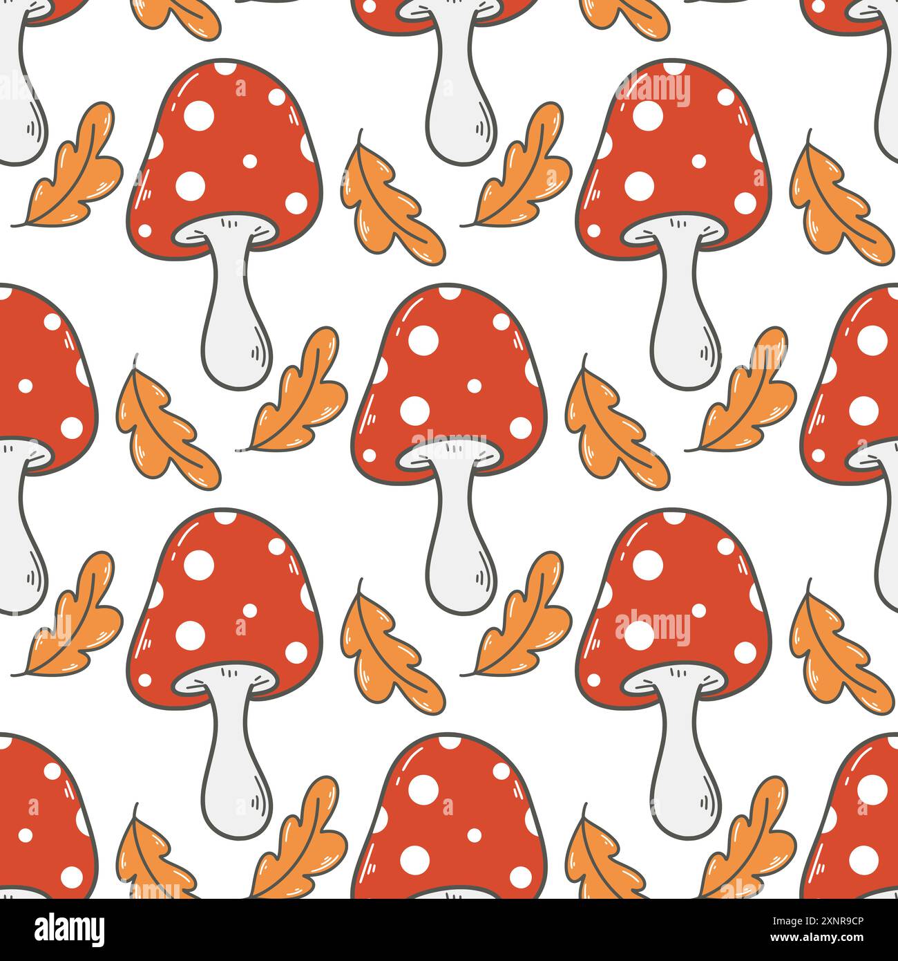 Fly agaric and fallen leaves seamless pattern. Autumn mushroom ...