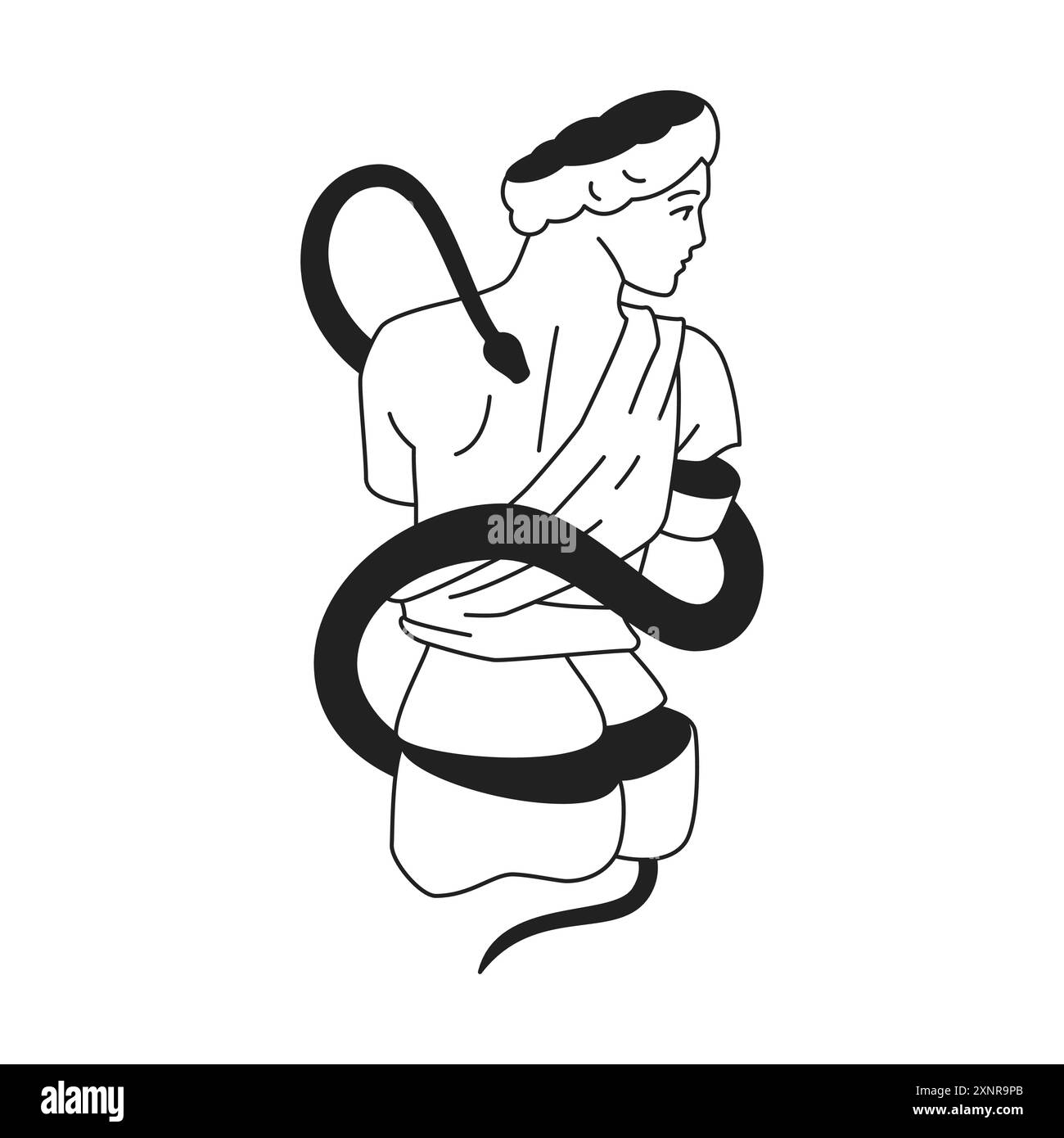 Y2k Greek antique goddess god statue section with snake pop art outline ...