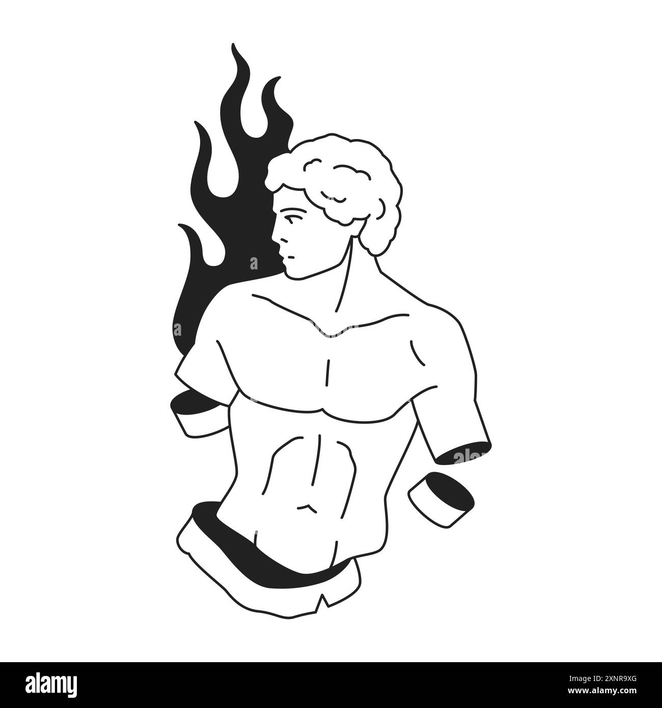 Y2k Greek male sculpture body section contemporary pop art outline icon ...