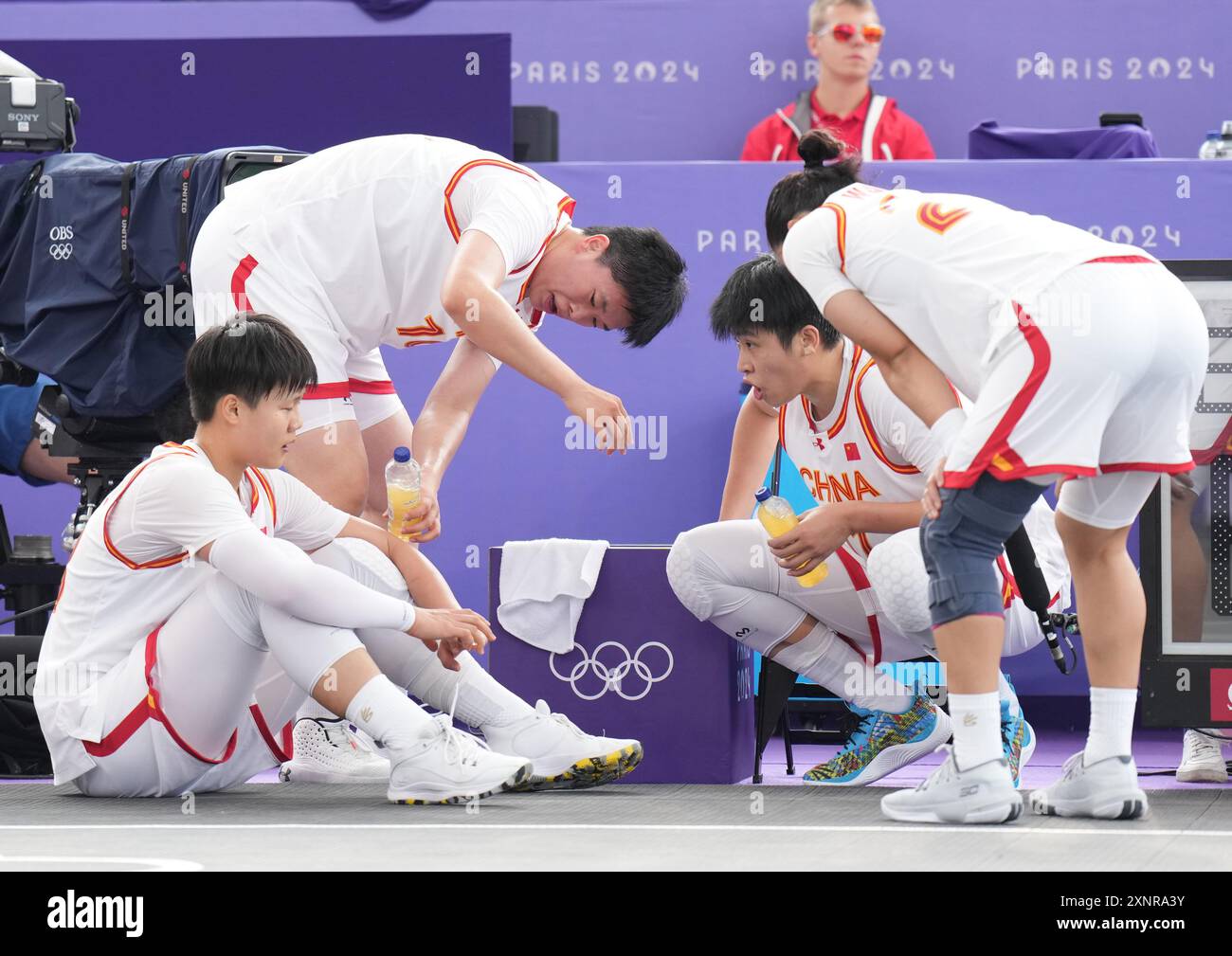 Paris, France. 2nd Aug, 2024. Players of China talk during the 3x3 basketball women's pool round ...