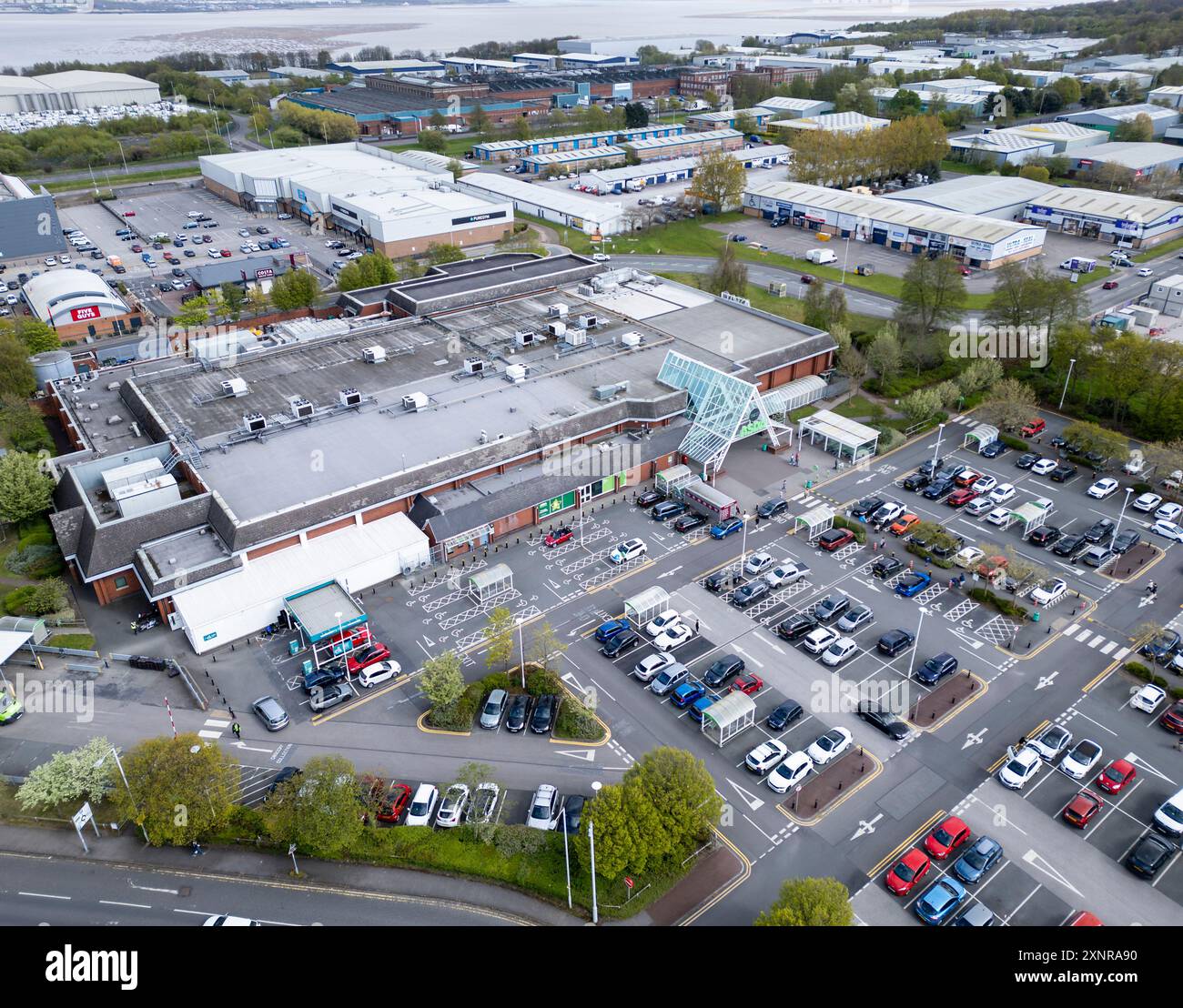 Aerial view of ASDA supermarket on the Croft Retail Park in Bromborough ...