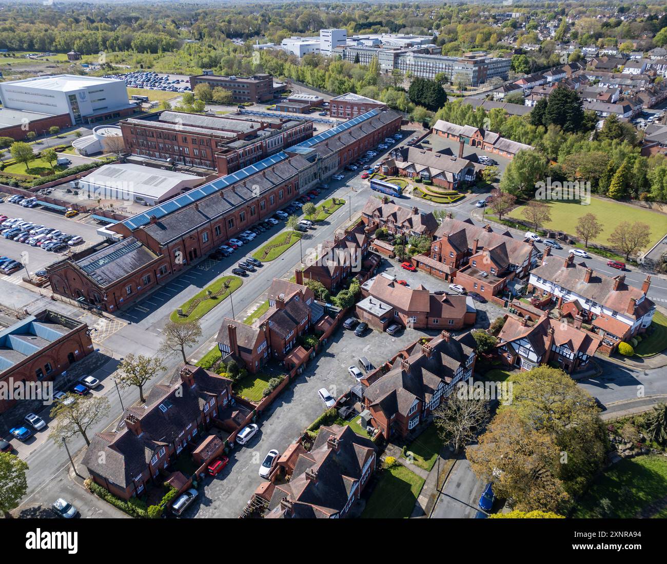 Aerial view of Unilever factory and houses in English village of Port ...