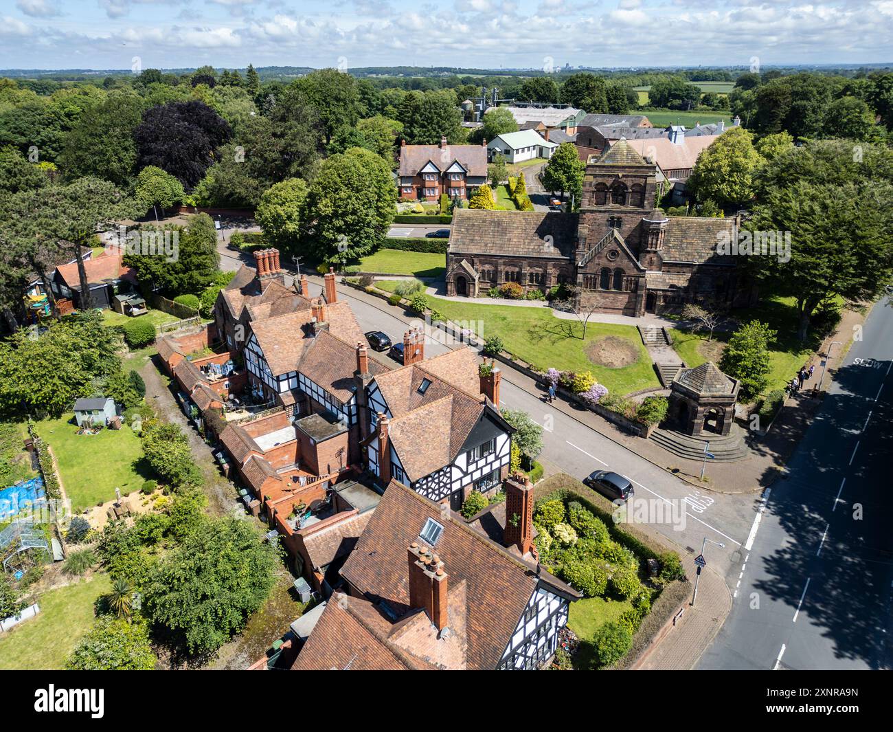 Aerial view of Thornton Hough Village and St George’s Congregational ...