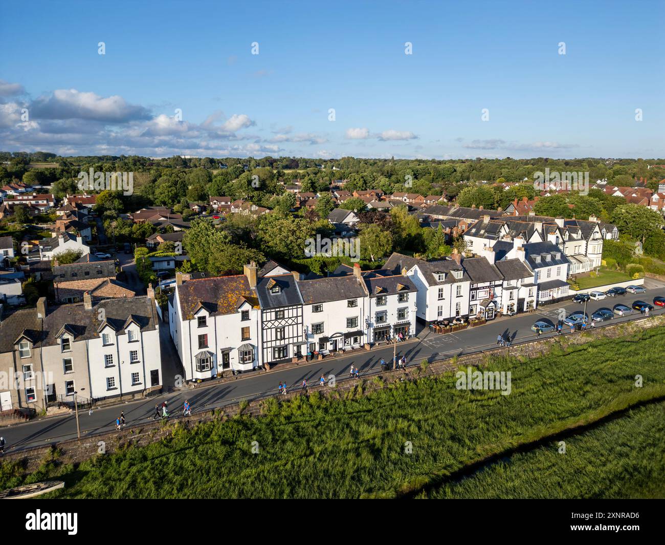 Aerial view of English village of Parkgate on the Dee estuary, Wirral ...