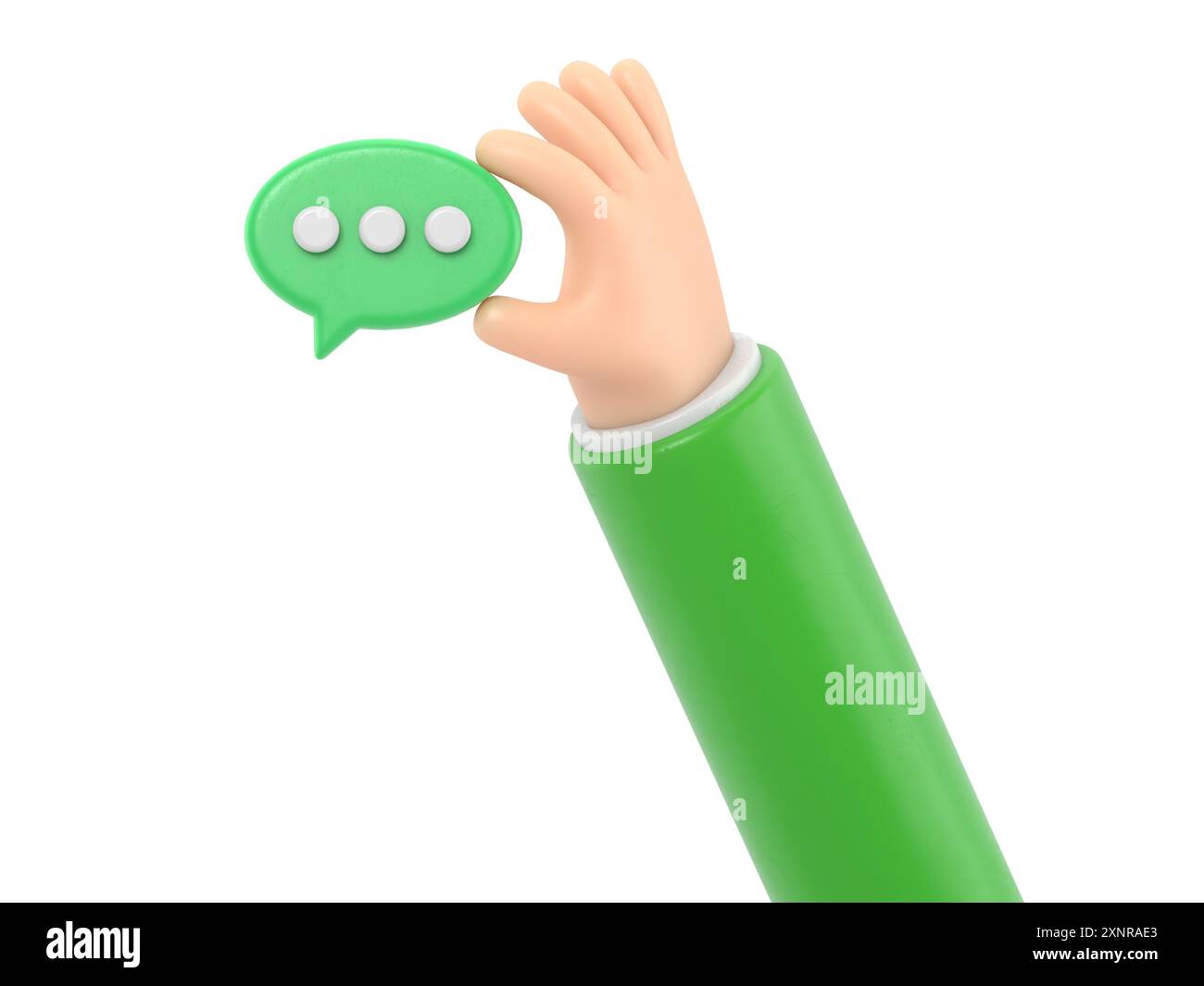 Cartoon Gesture Icon Mockup.3d hand holding chat bubble icon. Message ...