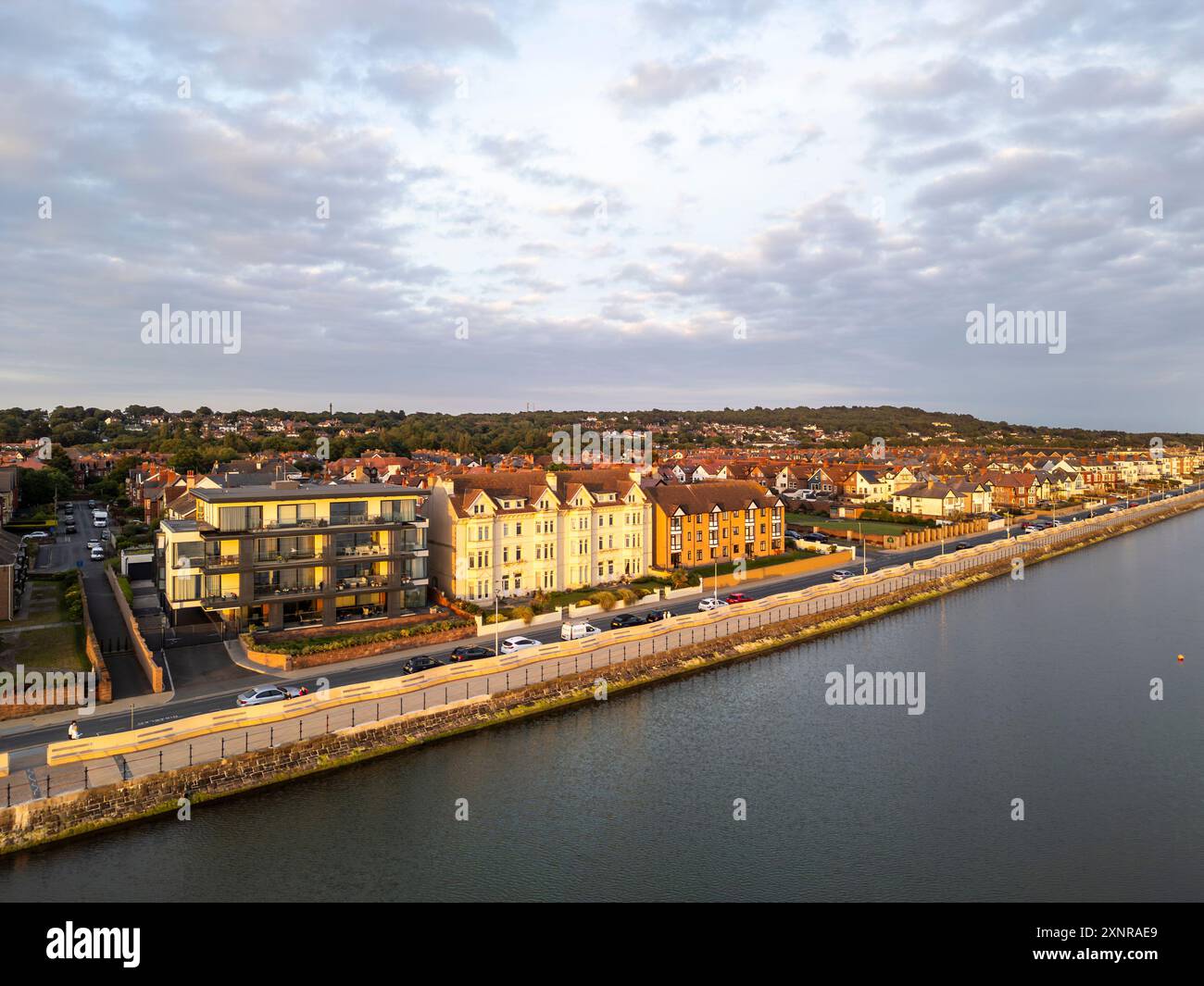 Aerial view of West Kirby flood defence sea wall, Wirral, England Stock ...