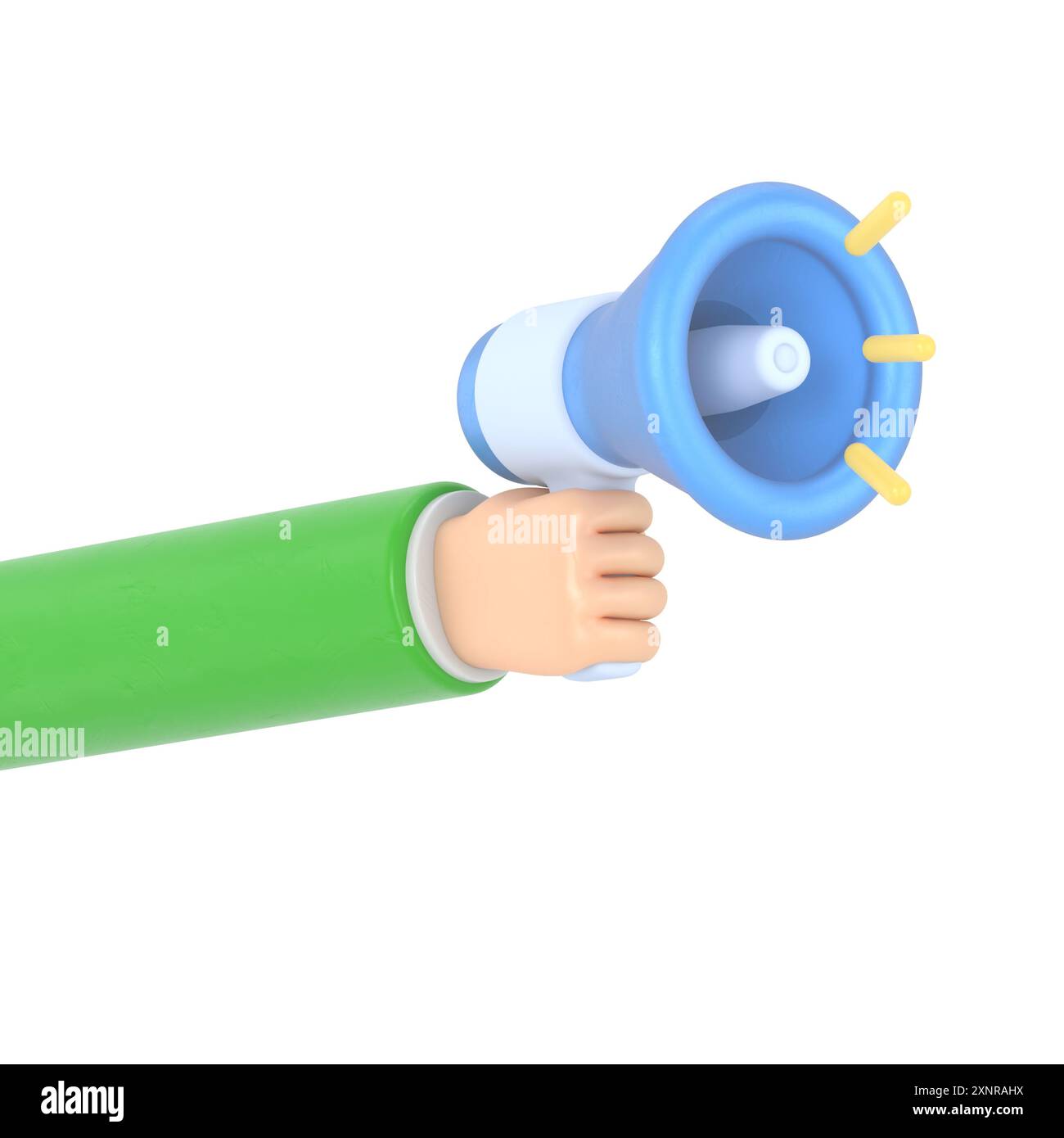 Cartoon Gesture Icon Mockup.3d hand holding yellow megaphone realistic ...