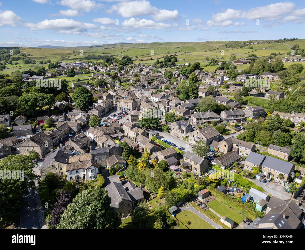 Aerial view of Grassington village and surrounding farmland, Yorkshire ...