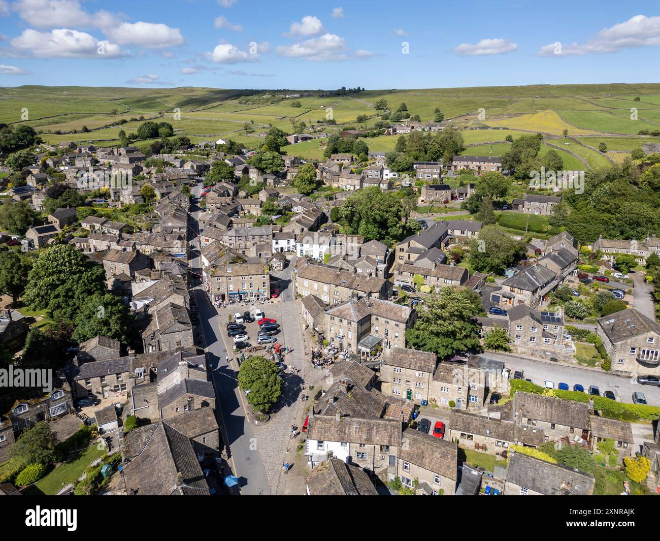 Aerial view of Grassington village centre, North Yorkshire, Yorkshire ...