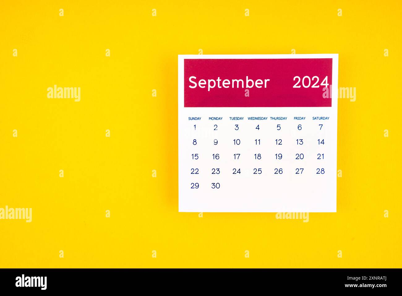 calendar page Septembery 2024 on yellow color background Stock Photo ...