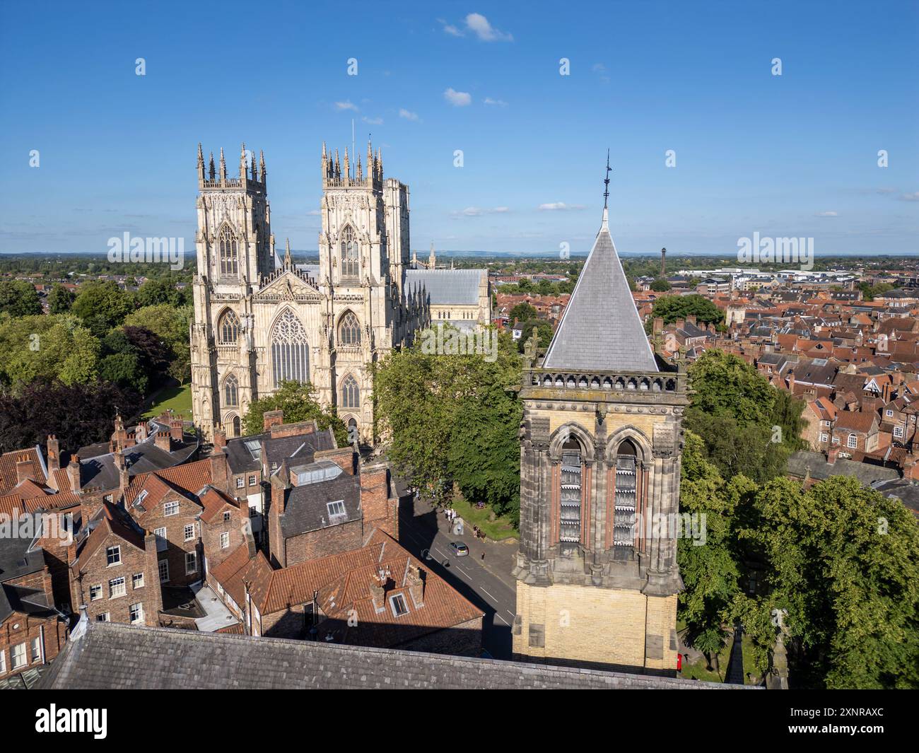 Aerial view of York Minster and York Oratory Tower, North Yorkshire ...