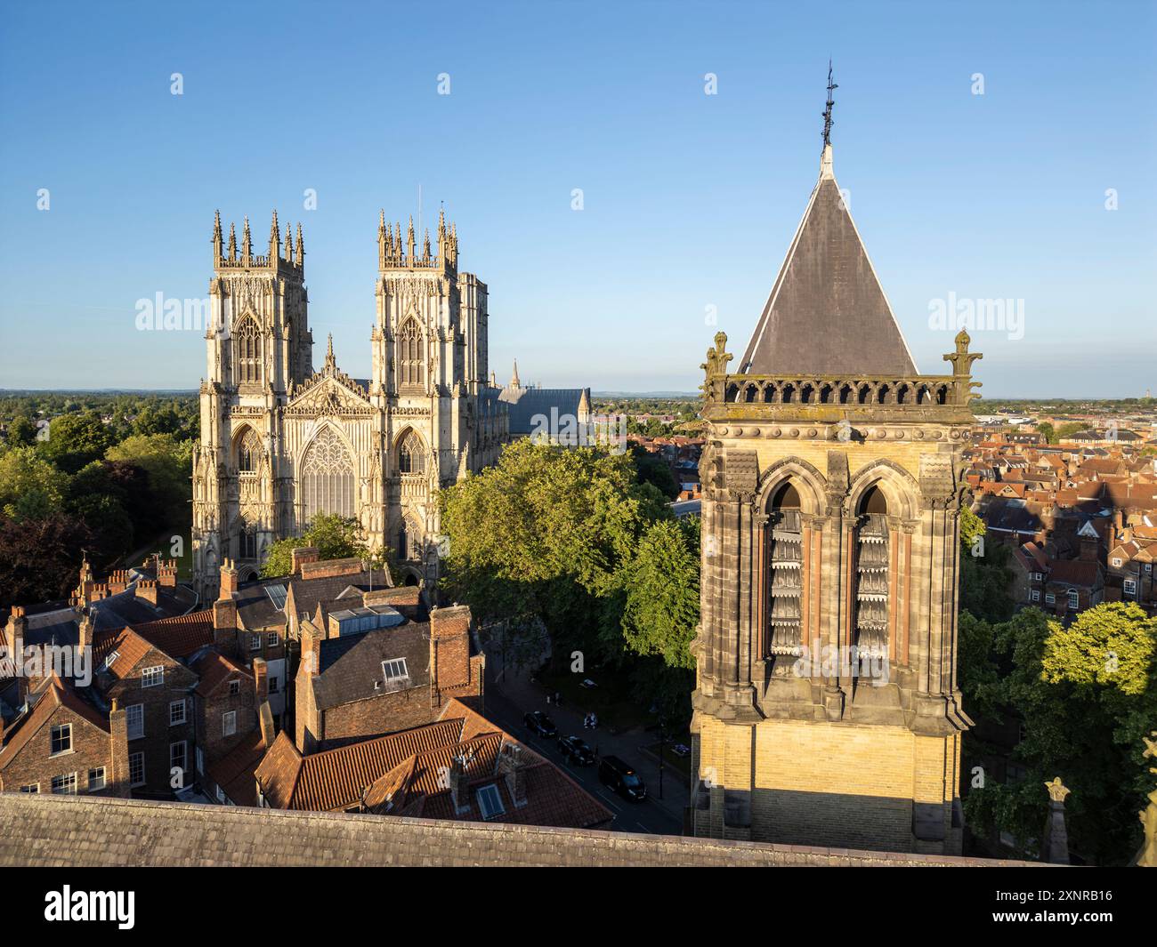 Aerial view of York Minster and York Oratory Tower, North Yorkshire ...