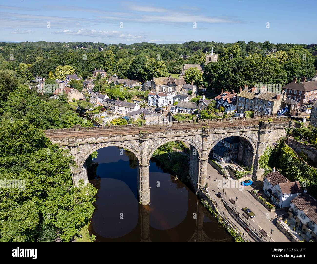 Aerial view of railway viaduct and River Nidd, Knaresborough, North ...