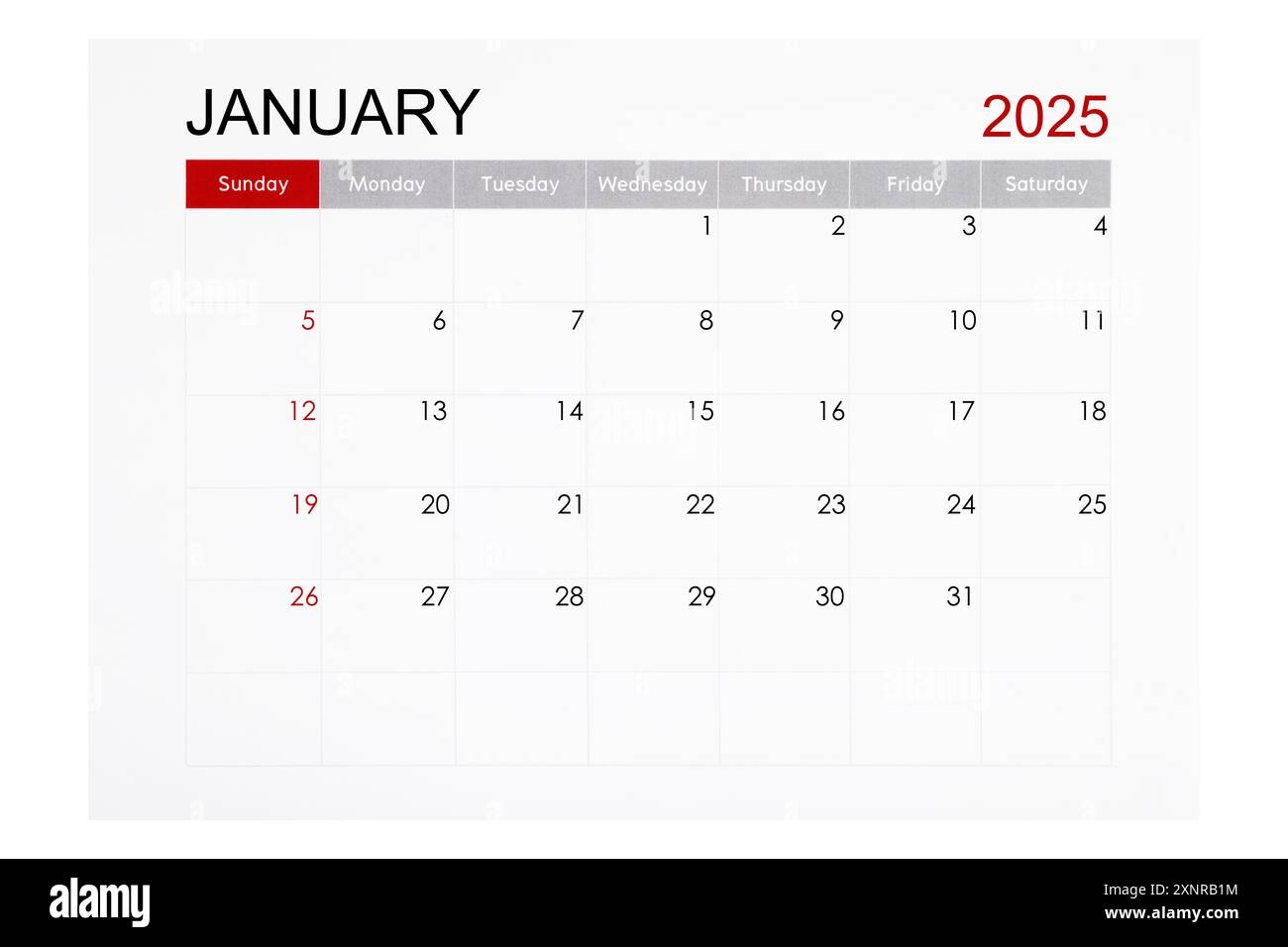 January 2025 monthly calendar page isolated on white background, Saved ...