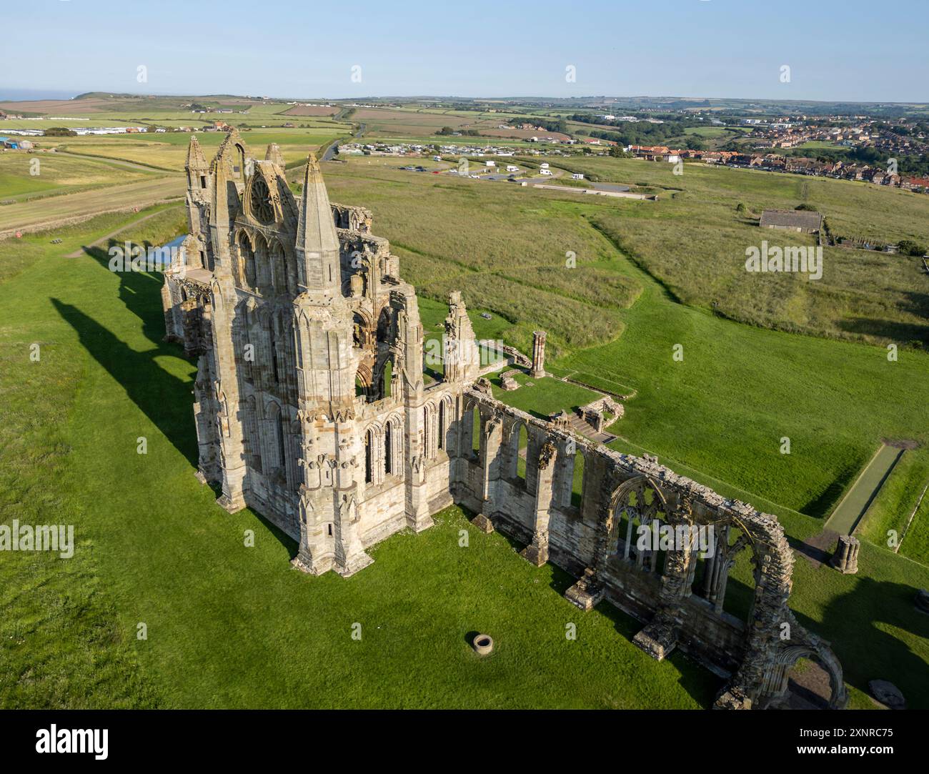 Aerial view of Whitby Abbey ruins, North Yorkshire, England Stock Photo ...