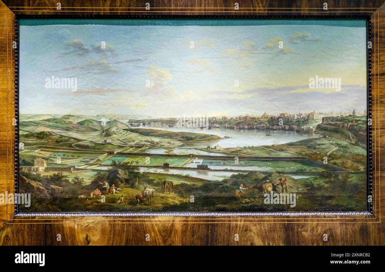 Port of Mahon in the 19th century, oil of Anton Schranz, Menorca ...