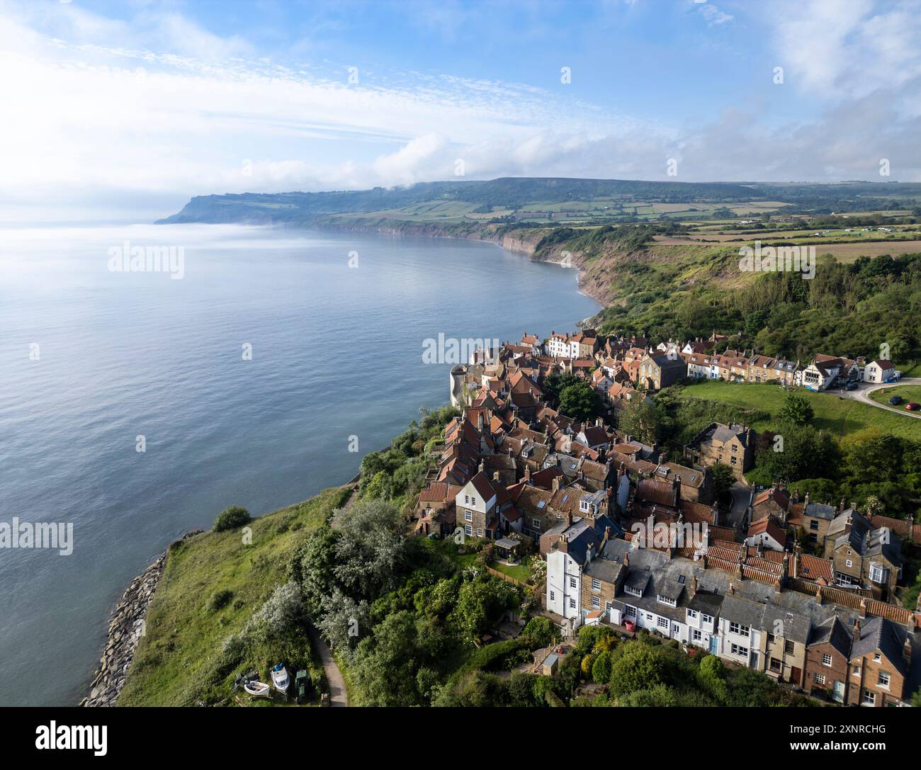Aerial view of the coast and village of Robin Hood's Bay, North ...