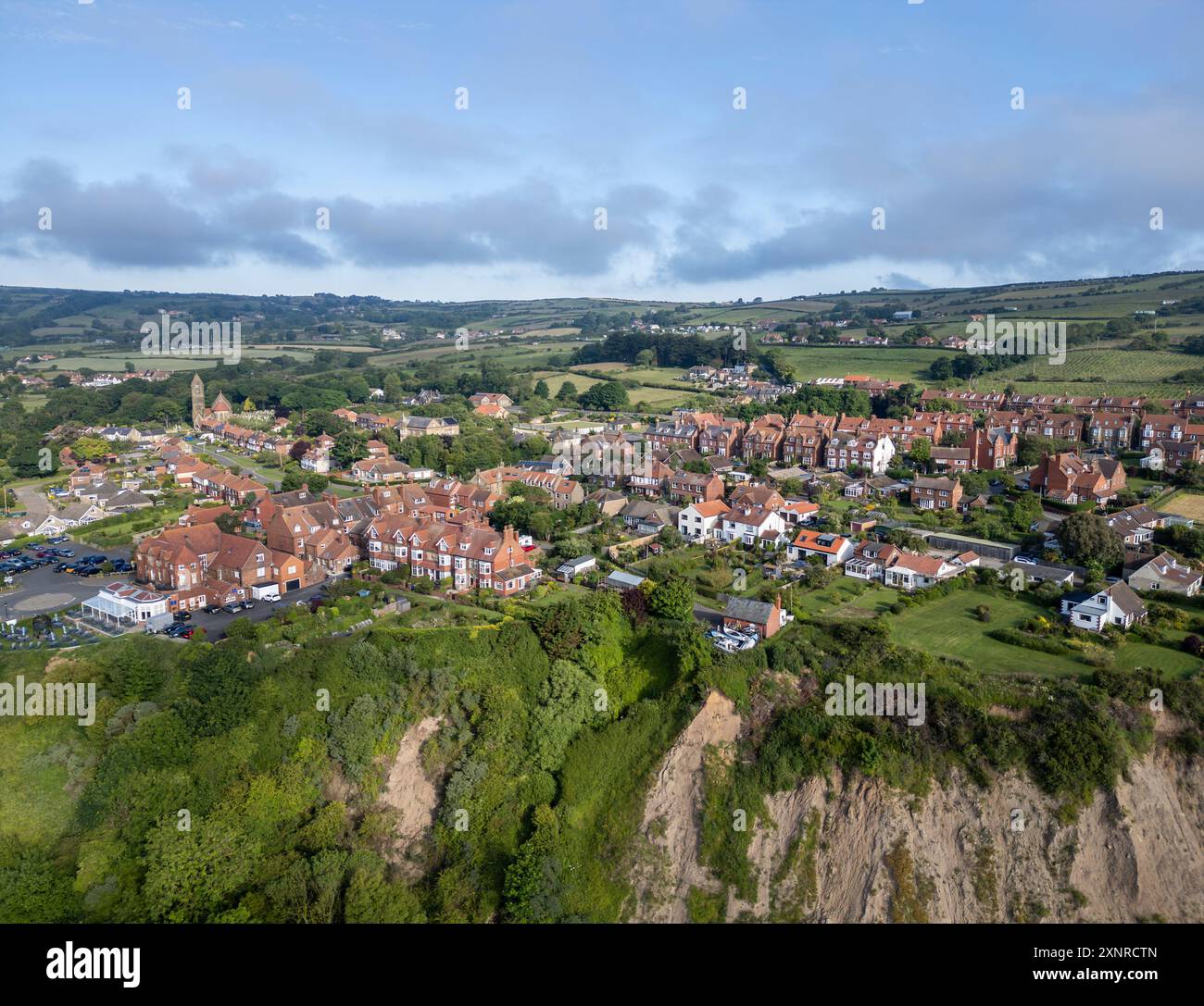 Aerial view of Cliff top houses at Robin Hood's Bay, North Yorkshire ...