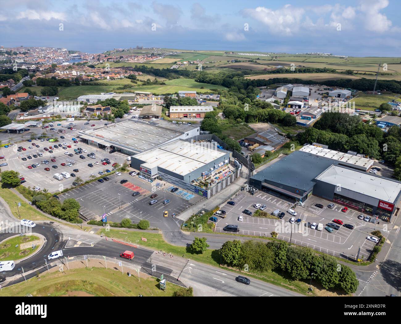 Aerial view of Whitby Shopping mall with Sainsbury's and B&M stores ...