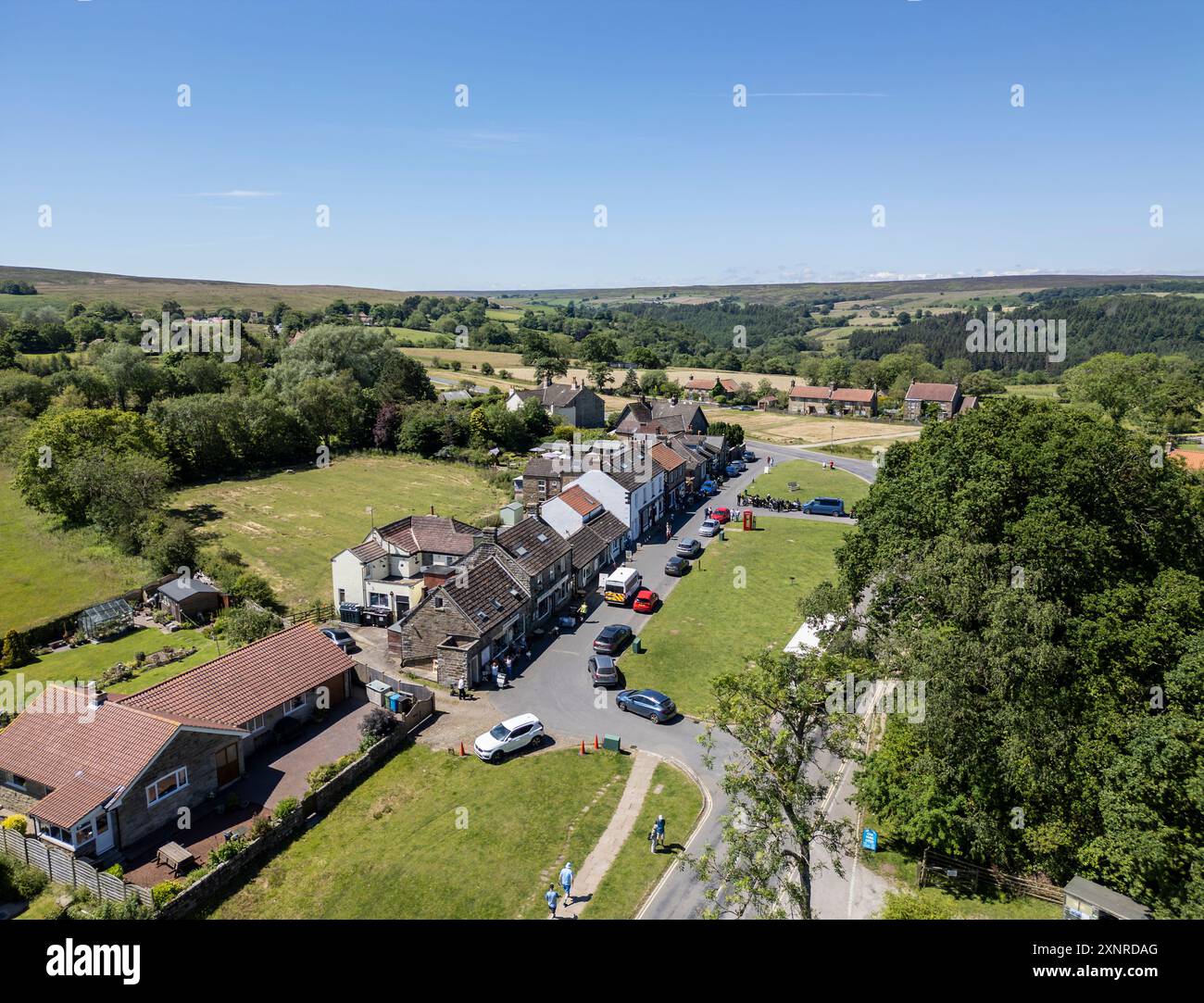 Aerial view of main street, Goathland village, North York Moors ...