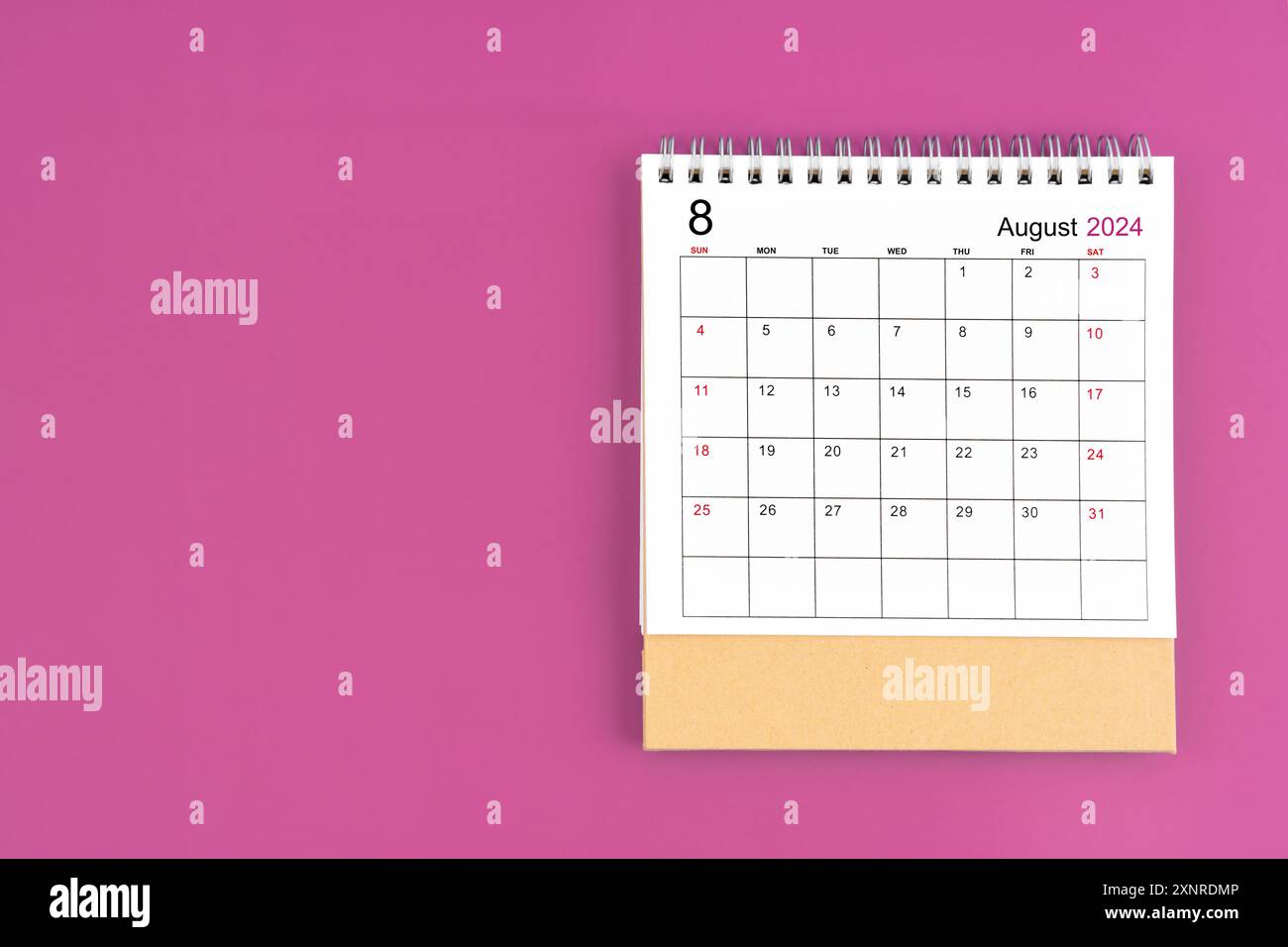 August 2024, Monthly desk calendar for 2024 year on purple color ...