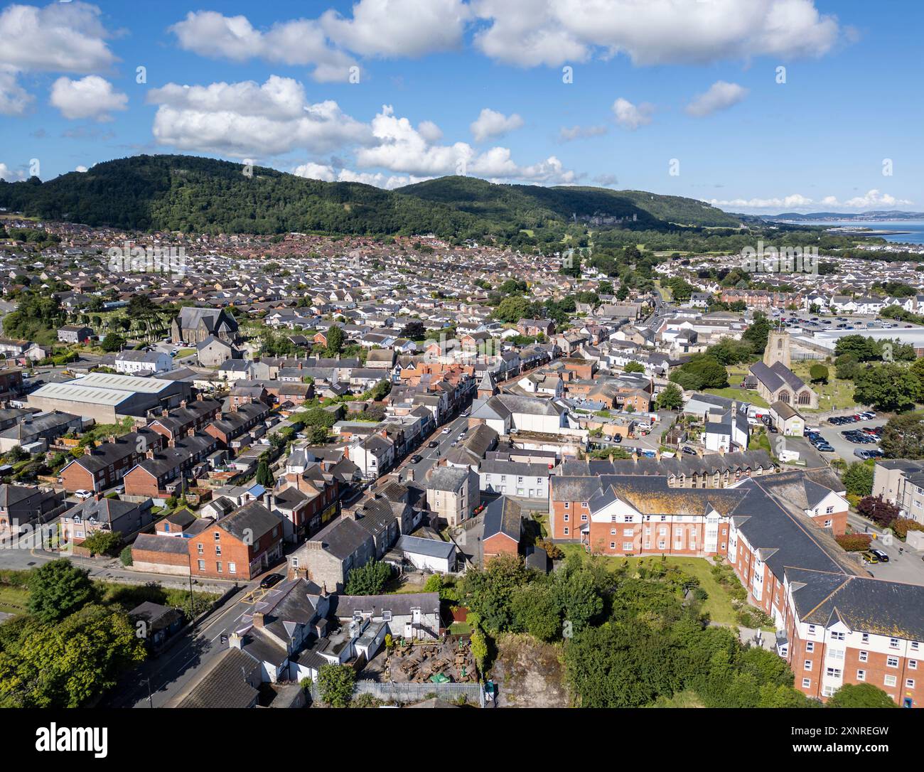 Aerial of downtown, Abergele, North Wales, United Kingdom Stock Photo ...