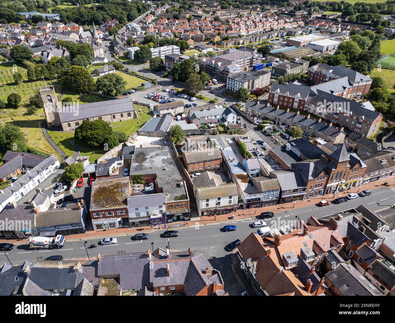 Abergele main street, North Wales, United Kingdom, aerial Stock Photo ...
