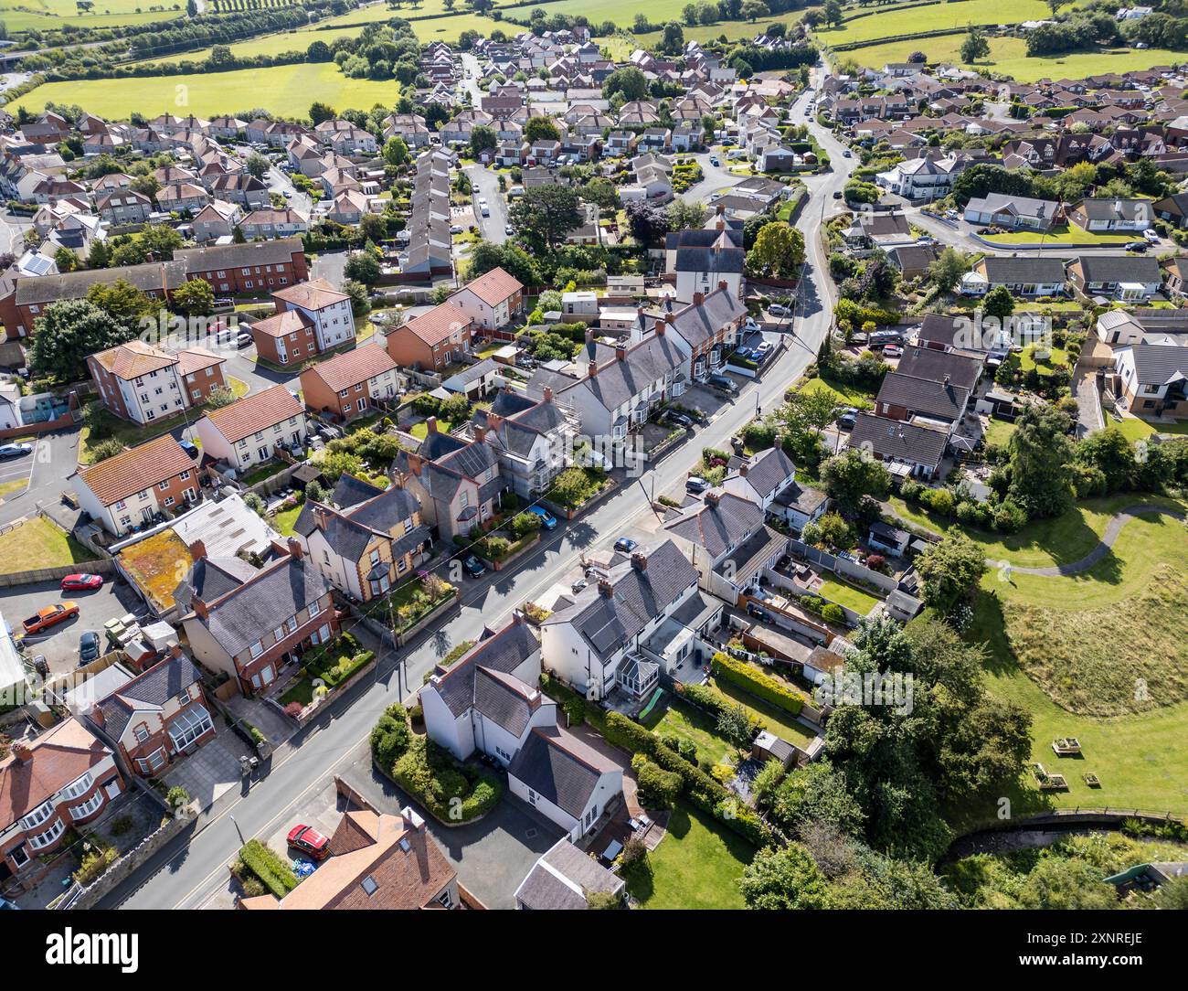 Aerial of downtown, Abergele, North Wales, United Kingdom Stock Photo ...