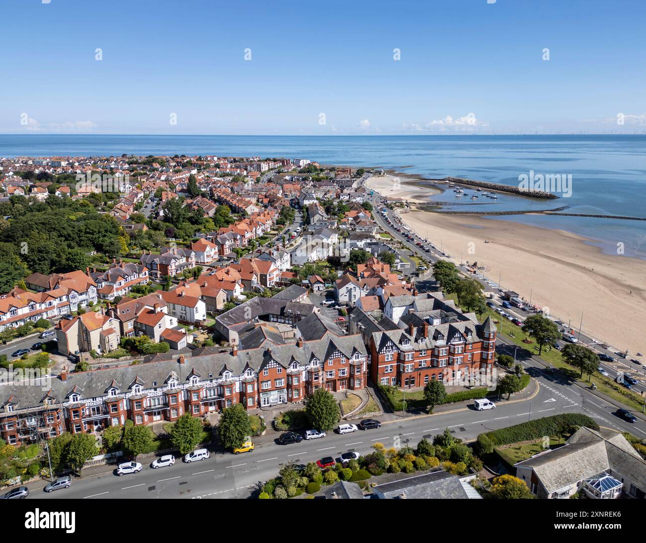 Rhos on Sea houses and harbour, North Wales seaside resort, Great ...