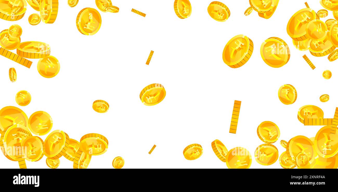 Indian rupee coins falling. Scattered gold INR coins. India money ...