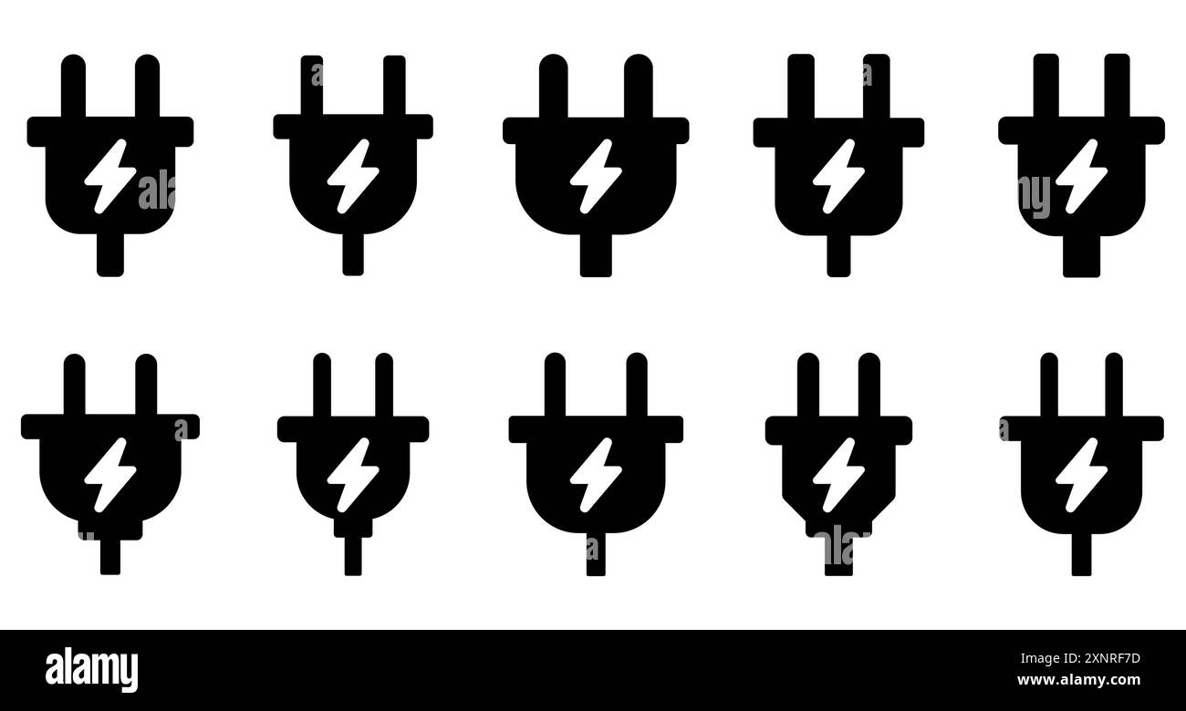Electric plug icons set. Black silhouette of an electric plug. Vector ...