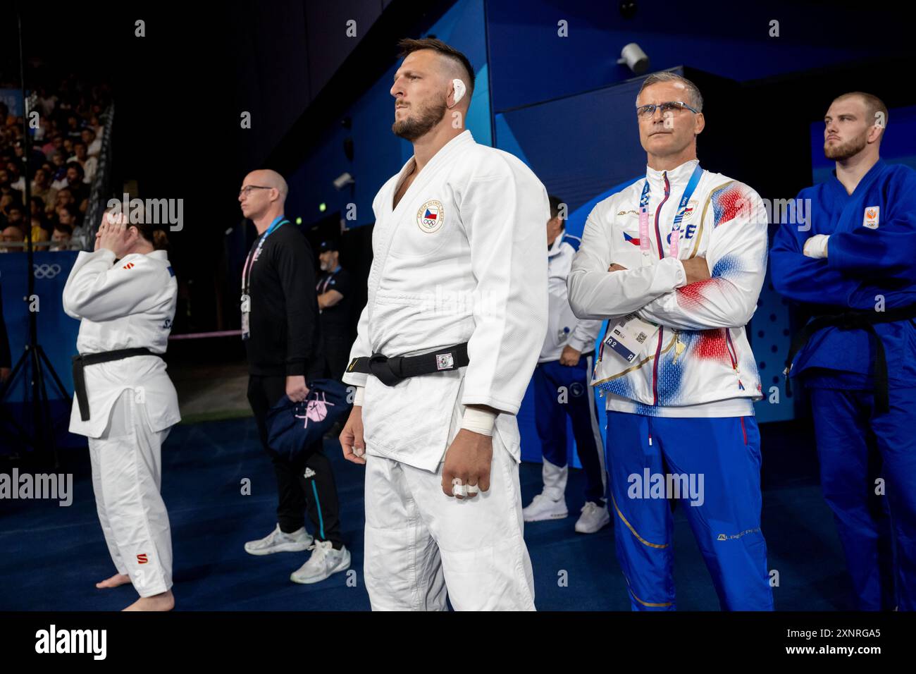 Paris, France. 02nd Aug, 2024. Czech judoka Lukas Krpalek (centre) and ...