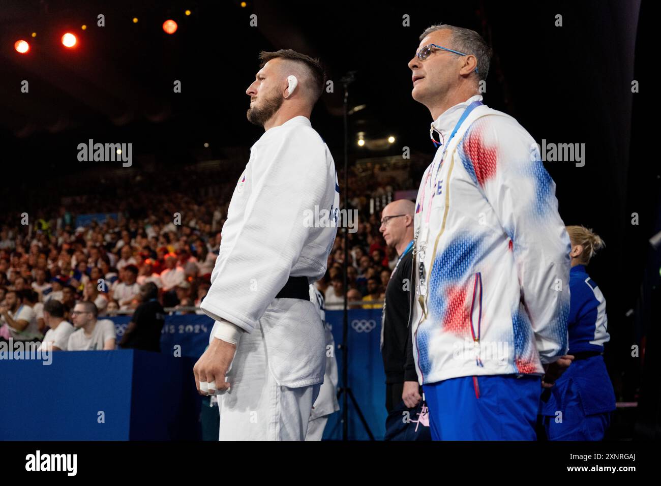 Paris, France. 02nd Aug, 2024. Czech judoka Lukas Krpalek (left) and ...