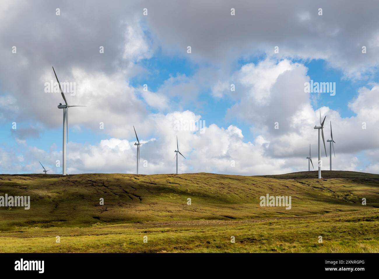 Wind turbines of the Viking wind farm near Voe on Shetland Mainland ...