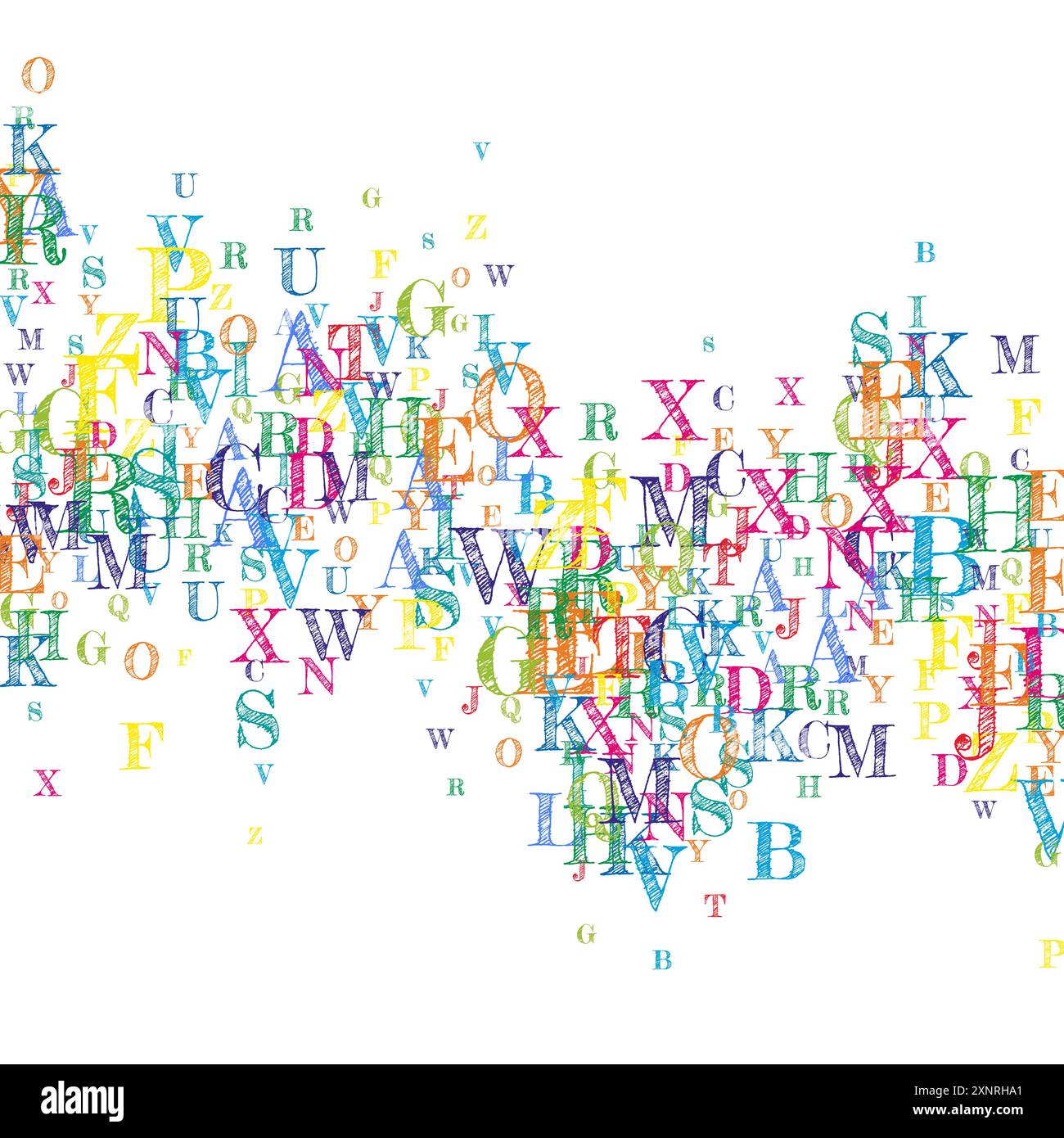 Falling letters of English language. Colorful childish flying ...