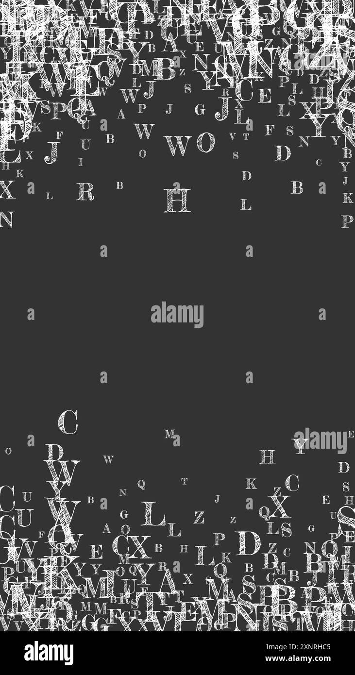 Flying latin letters. White chalk scattered charachters of English ...