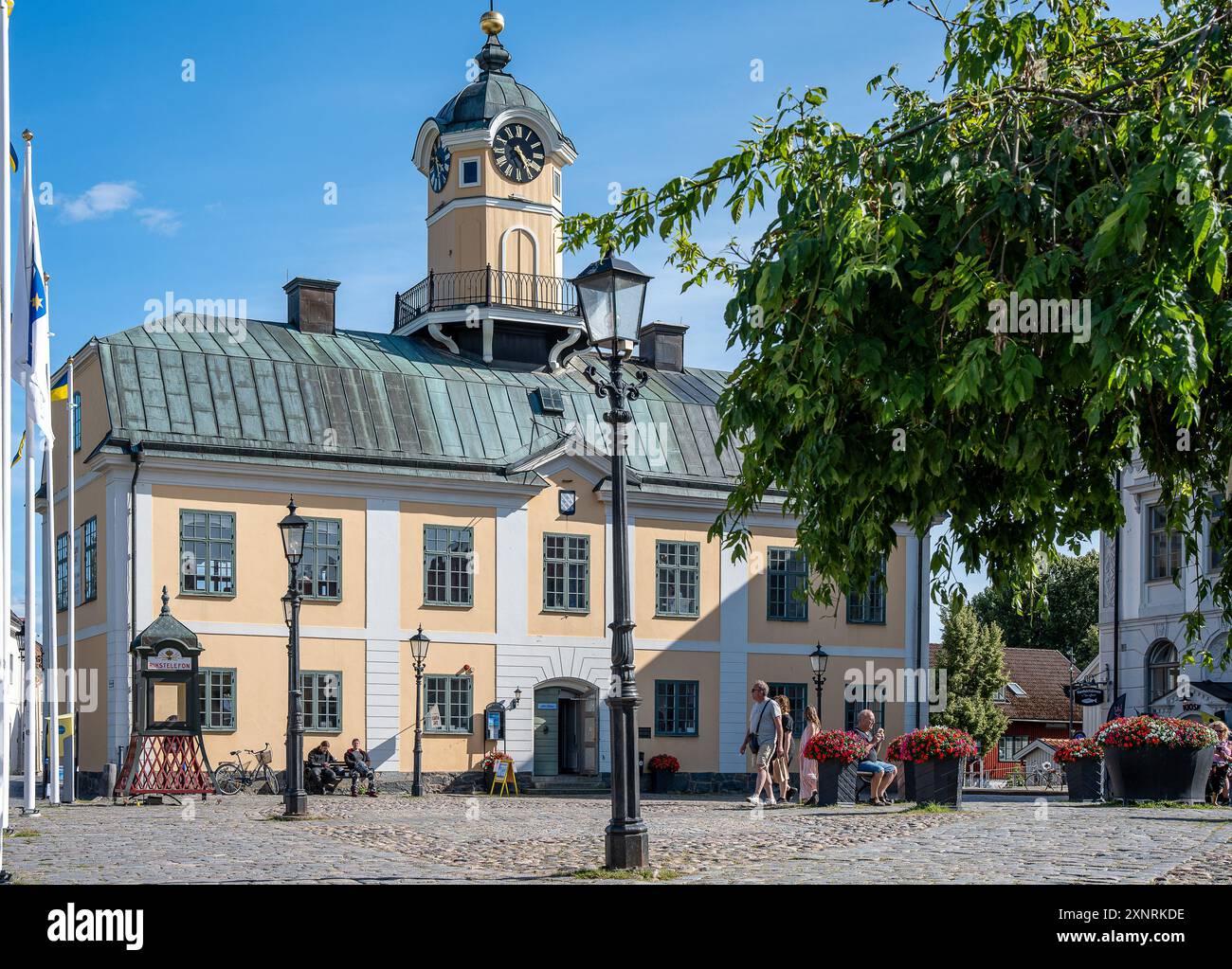 The Town Hall from 1776 in idyllic small town Söderköping during summer ...