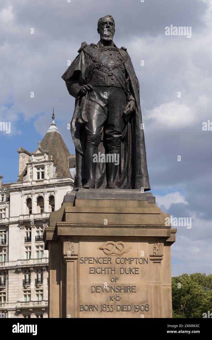 Whitehall, London 27-06-24. Statue of the Duke of Devonshire, a Grade ...