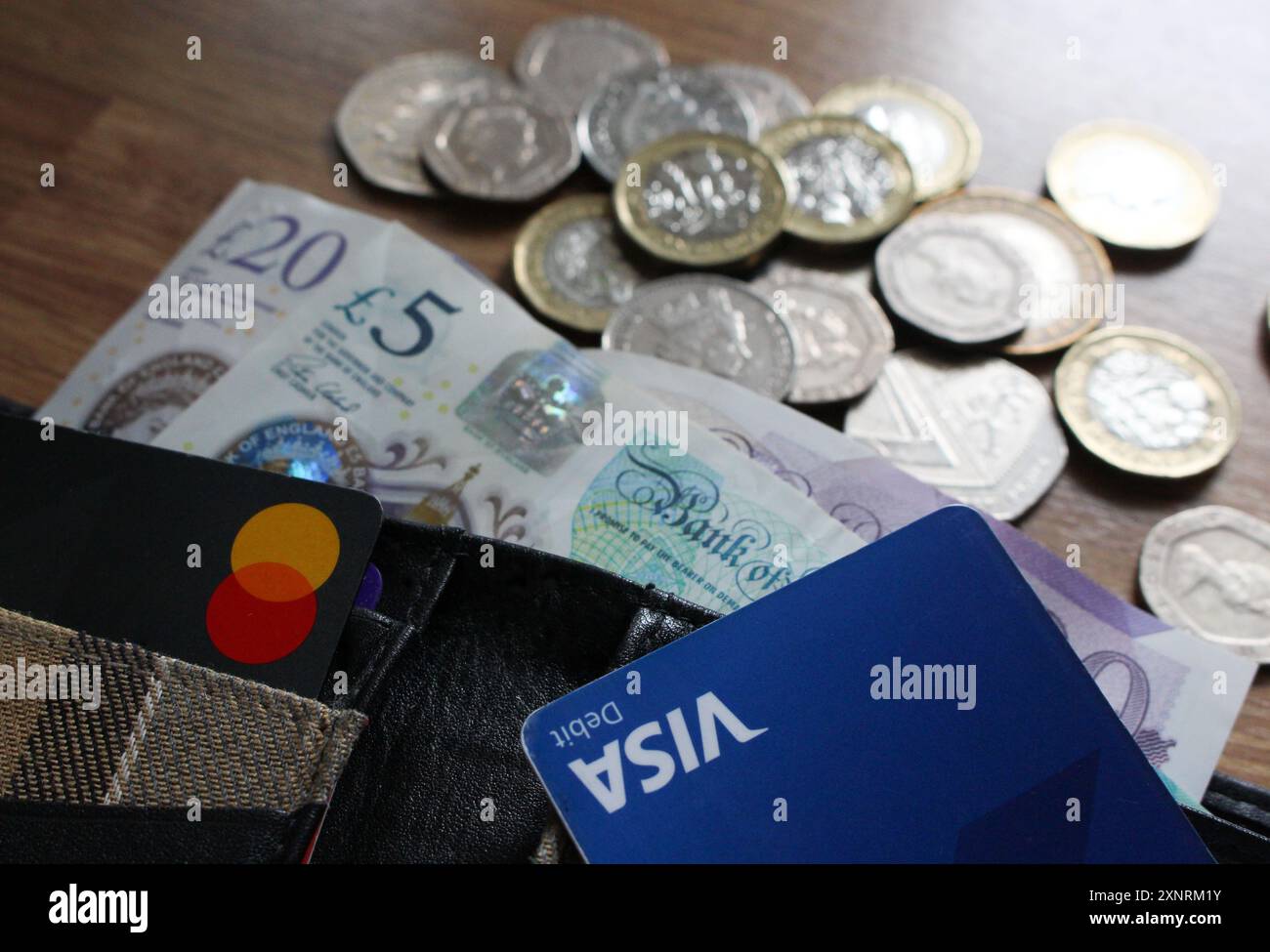 United Kingdom - July 20 2024: A photograph of a wallet with debit card ...