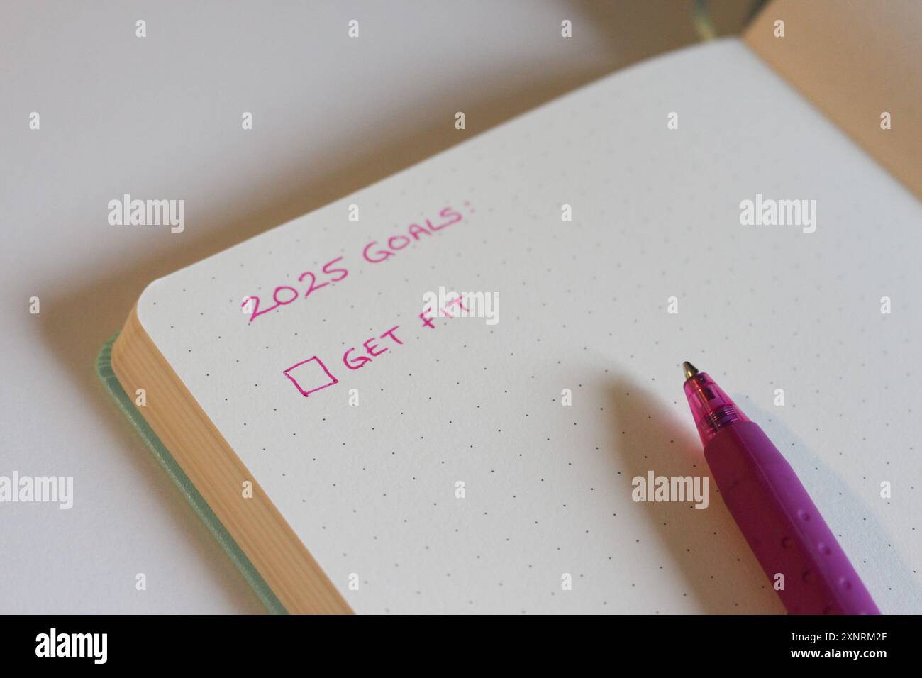 A photograph of a notebook page with goals written on it. 2025 new year ...
