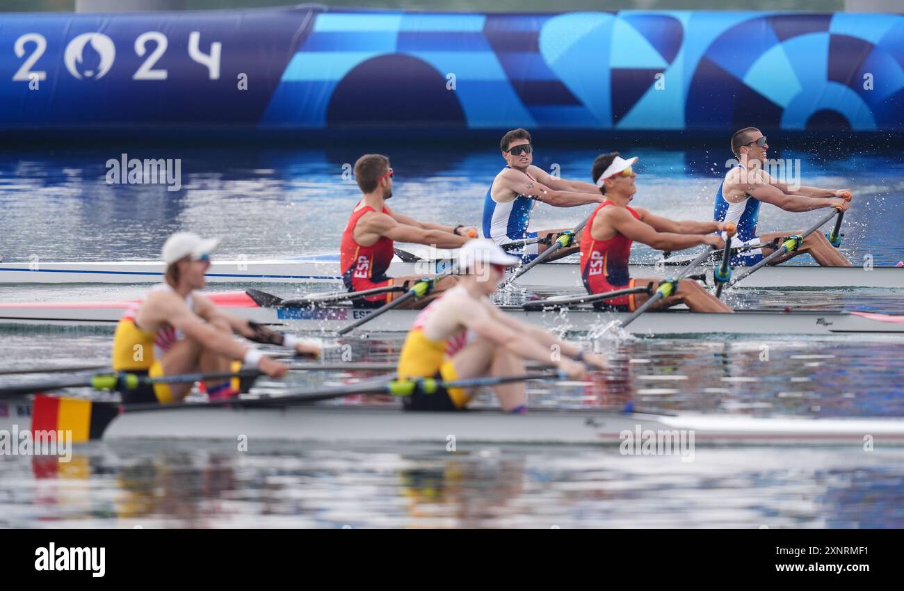 France's Hugo Beurey and Ferdinand Ludwig (top) compete in the Rowing ...