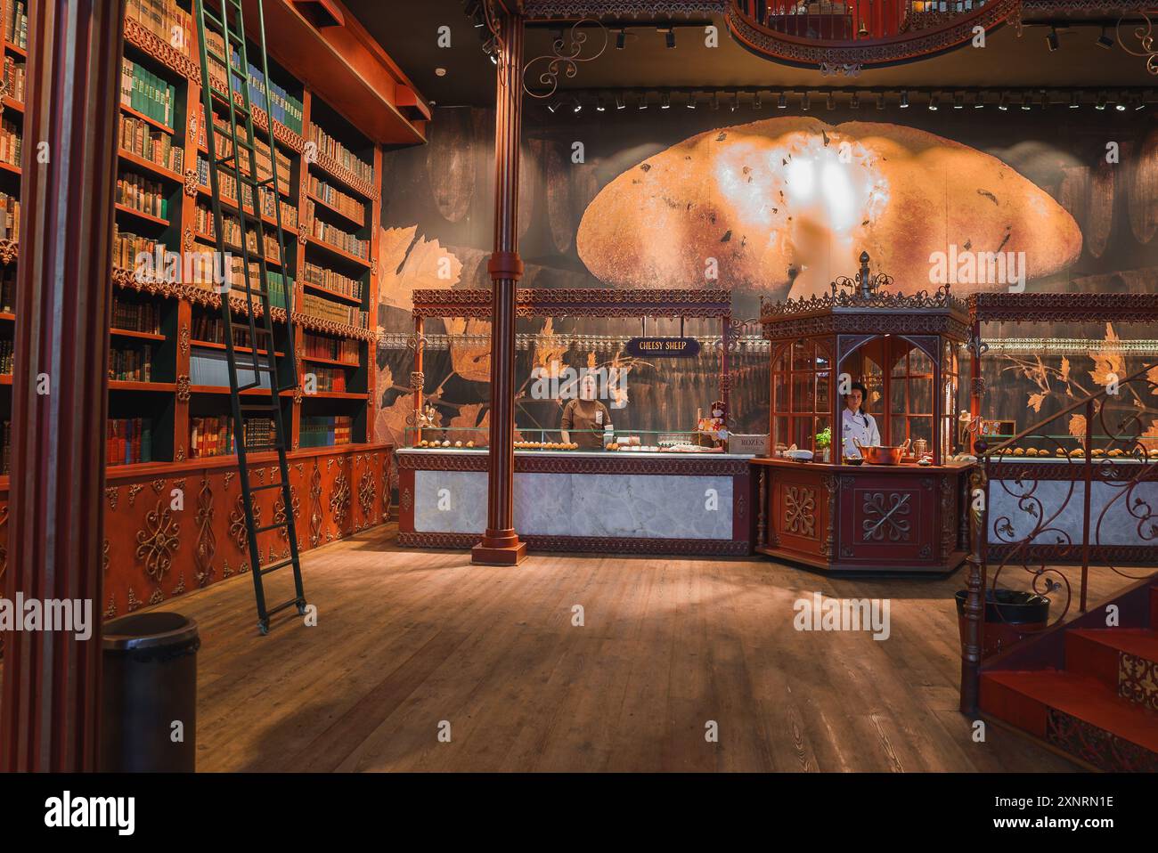 Ornate Bakery and Library Shop Interior with Wooden Carvings in Porto ...