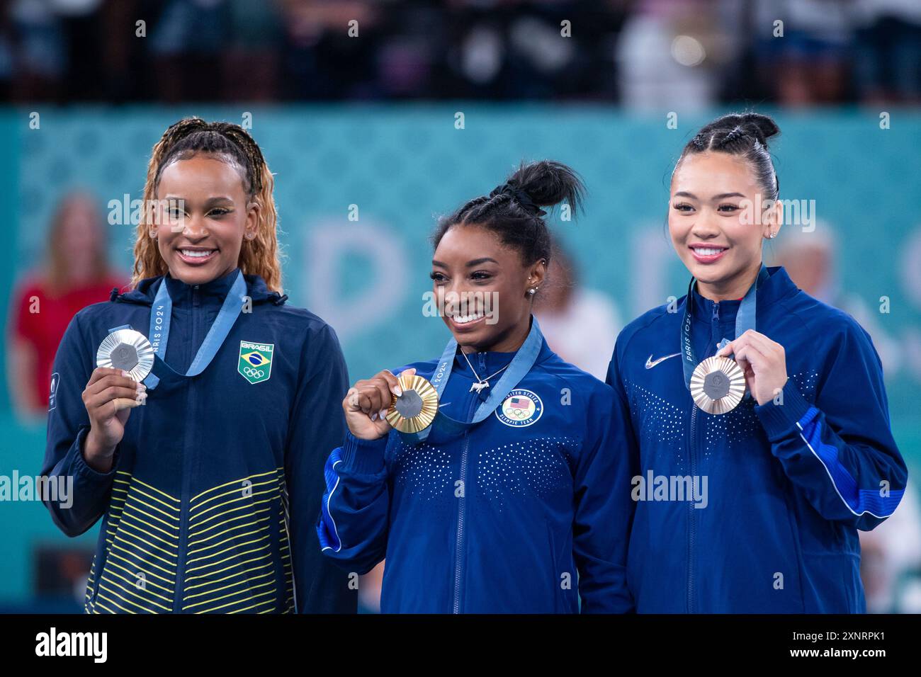 ANDRADE Rebeca (Brasilien), BILES Simone (USA), LEE Sunisa (USA) bei ...