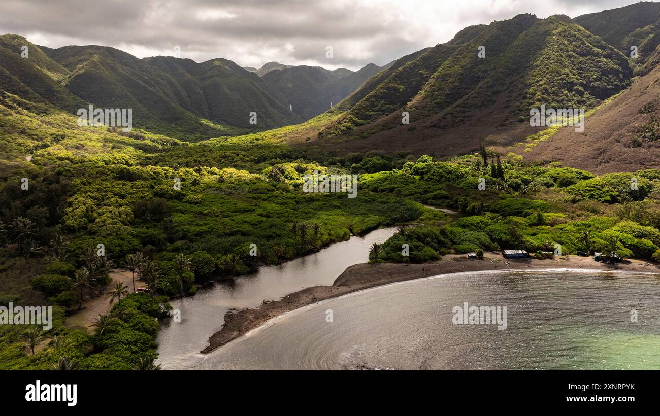 Aeriel view of Halawa Valley on Molokai Stock Photo - Alamy