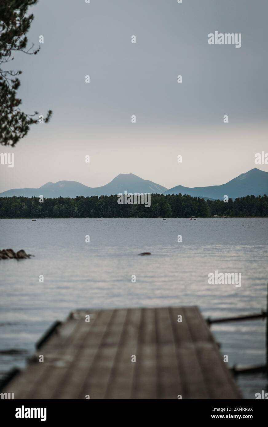 Doubletop Mountain seen from a dock on Millinocket Lake Stock Photo - Alamy