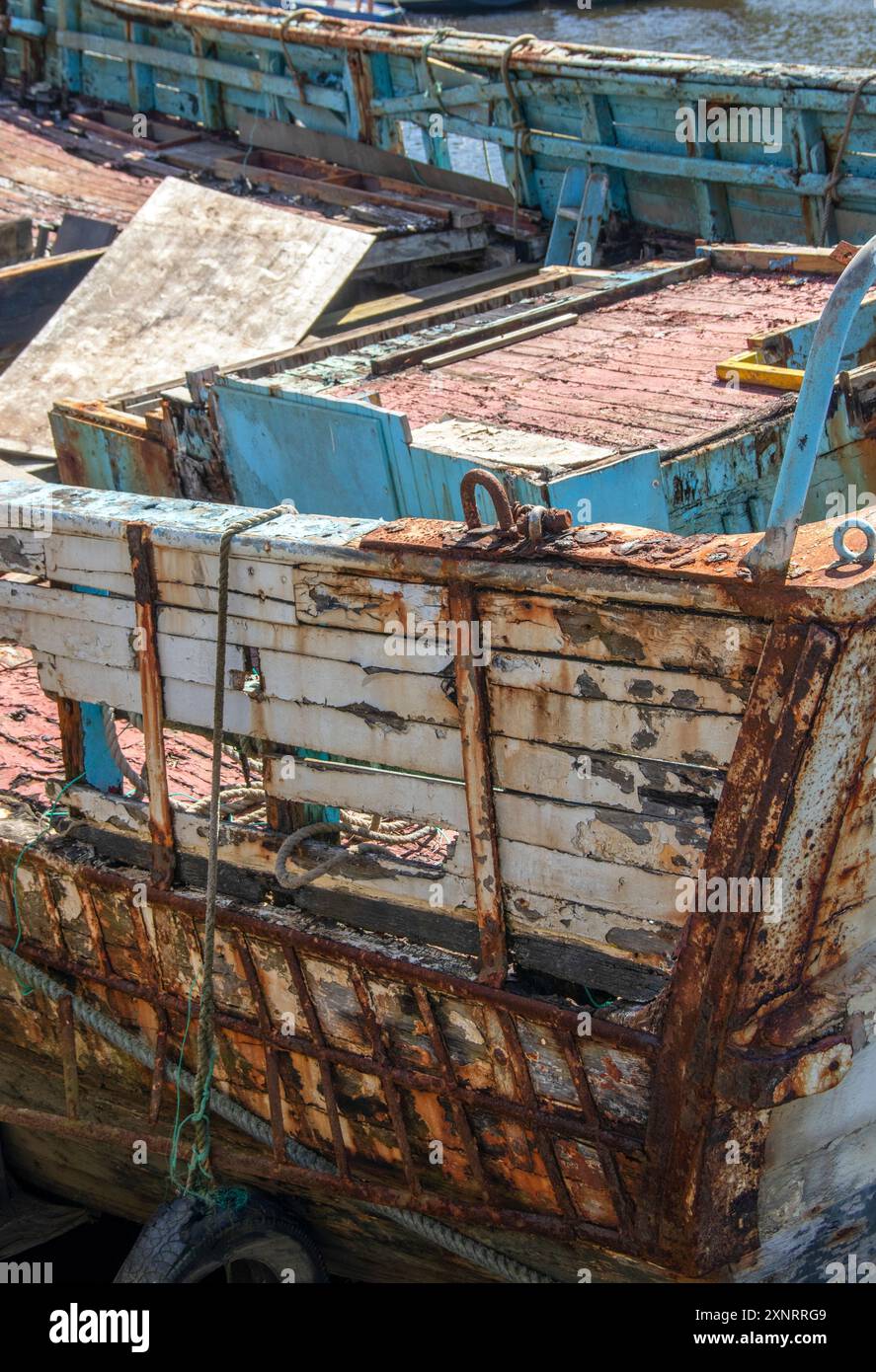 Close-up of the wreck of an old trawler at dockside Stock Photo - Alamy