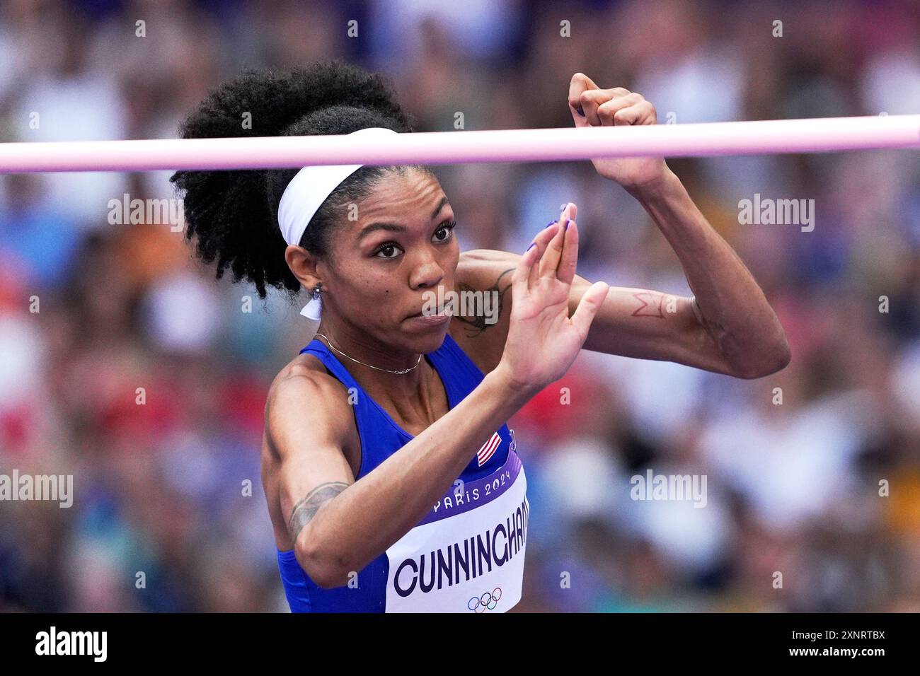 Vashti Cunningham, of the United States, makes an attempt in the women ...